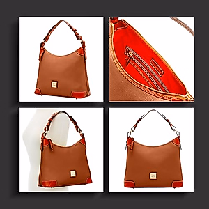 Dooney & Bourke Women's Hobo Shoulder Bag in Pebble Grain Leather, Large Handbag with Adjustable Shoulder Strap, Caramel