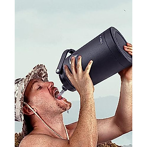 Topre 128oz Water Bottle Insulated, One Gallon Stainless Steel Vacuum Wide Mouth Water Jug Handle 18/8 Food-grade Double Wall Copper Plated Leak-Proof Thermo Mug for Outdoor Camping Family Trip