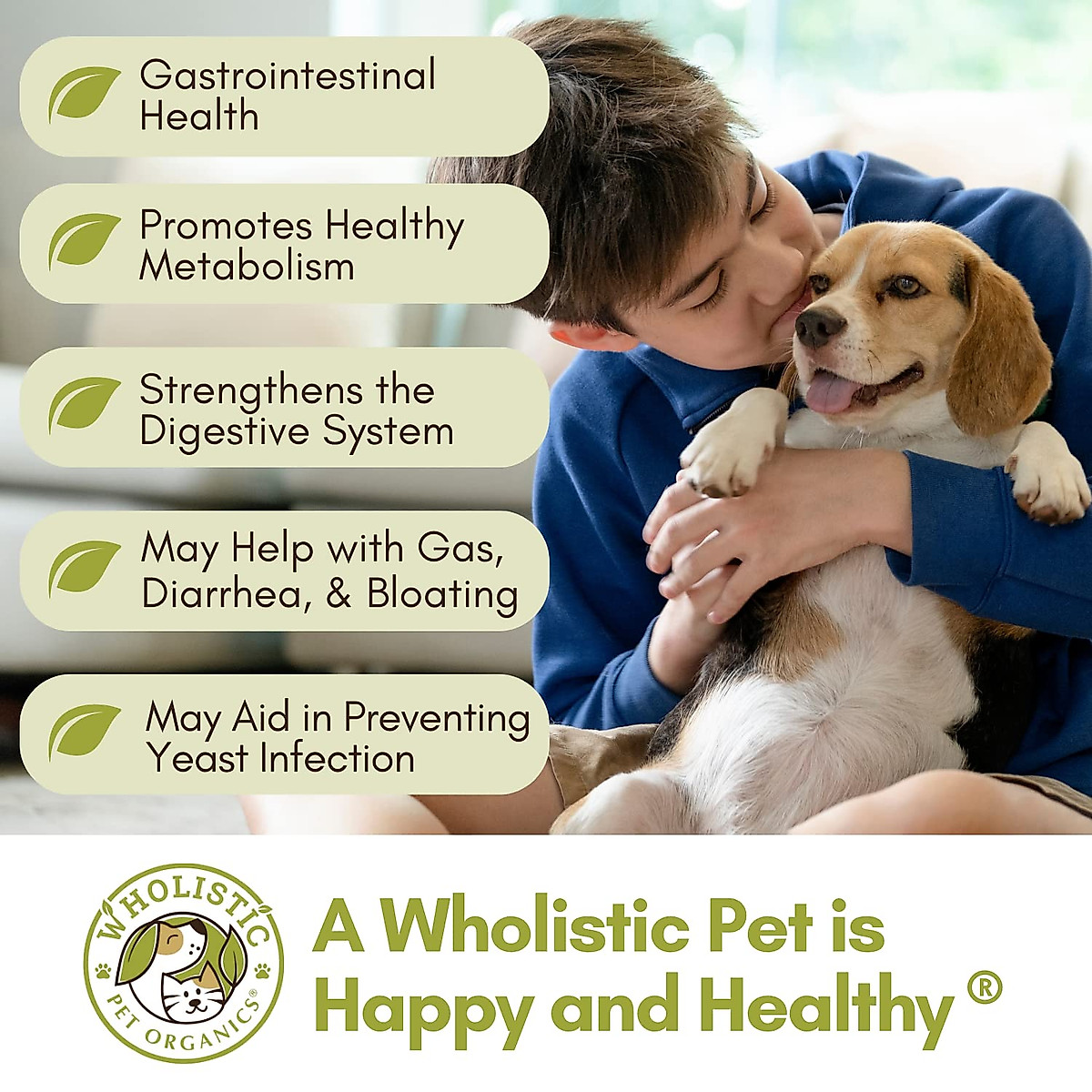 Wholistic Pet Organics WholeBiotics Supplement: Organic Dog Probiotic Powder - Cat Probiotic with Digestive Enzymes - Dog Probiotics for Diarrhea, Gas, Constipation, Upset Stomach, Allergies - 1 Oz