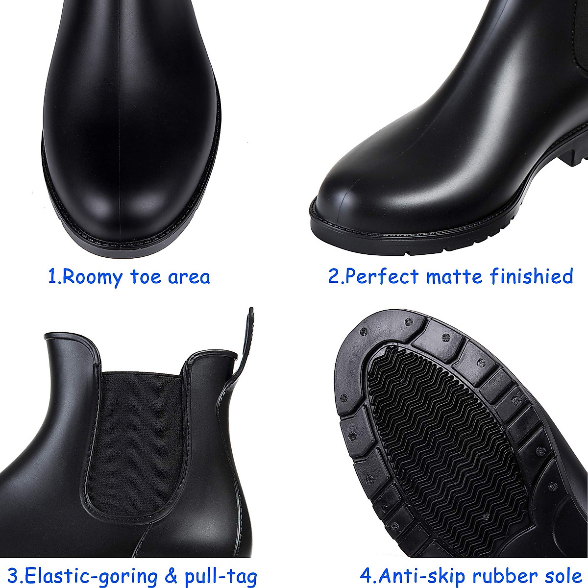 Asgard Women's Ankle Rain Boots Waterproof Chelsea Boots, Black 38 (Size 7.5)