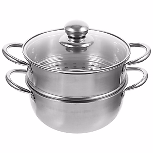YARNOW Stainless Steel Steamer Pot 2 Tier Food Steamer Double Layer Metal Cooking Steamer Support for Stove and Induction for Tamale Vegetable Dumpling and Seafood 18cm