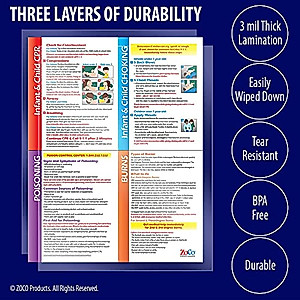 First Aid Poster for Infants and Children - Laminated, 17 x 22 inches - CPR, Choking, Poison, Burns - Heimlich Maneuver - School Nurse, Pre School, Daycare, Baby Supplies