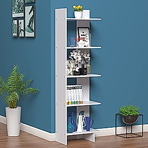 Tangkula 5-Shelf Bookcase, Room Divider and Display Shelf, Freestanding Decorative Storage Shelving, Wooden Bookshelf for Home Living Room Office Bedroom, Room Divider Bookshelf (White, 1)