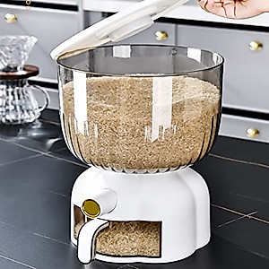 HOMHOLDON 10-15 Lbs Rice Dispenser,Large Grain Storage Container with Rice Cup Food Dispenser Kitchen Organizer for Rice,Beans,Grains,Cereal Dry Food,Small Pantry Food(Circle)