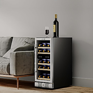 Empava Chiller 15 inch Mini Double Fridge Built in or Freestanding Wine Cooler Stainless Steel Glass Door Quiet Operation Compressor Adjust Temperature, 29 Bottles Dual Zone, Silver