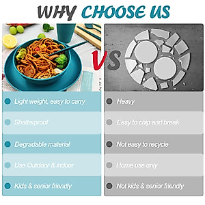 Wheat Straw Plastic Dinnerware set 32 piece Unbreakable plates and bowls sets for 4 Dishwasher Microwave Safe Dinnerware sets (Blue 32PCS)