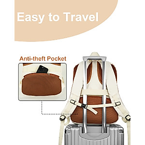 17 inch Travel Laptop Backpack for Women, TSA Friendly 40L Large Computer Backpack with USB Charging Port, Anti Theft Business Backpack Waterproof Carry on Daypack School College Bookbag, Beige