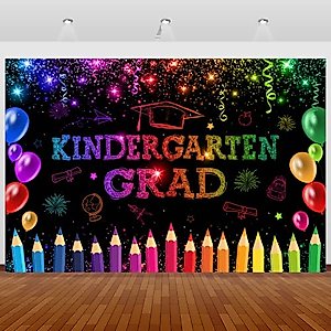 Kindergarten Graduation Decoration-Kindergarten Graduation Backdrop Class of 2023 Last Day of School Background Banner Preschool Elementary Celebration Graduation Party Supplies (Black)