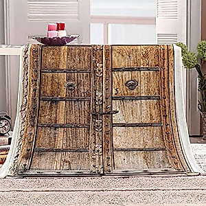 NARBOR Soft Fleece Throw Blanket - Fluffy Microfiber Solid Blankets for Bed and Couch Double/Single Size - 59X79Inch Wooden Door Print Printed Flannel Blanket for Bed, Couch and Sofa