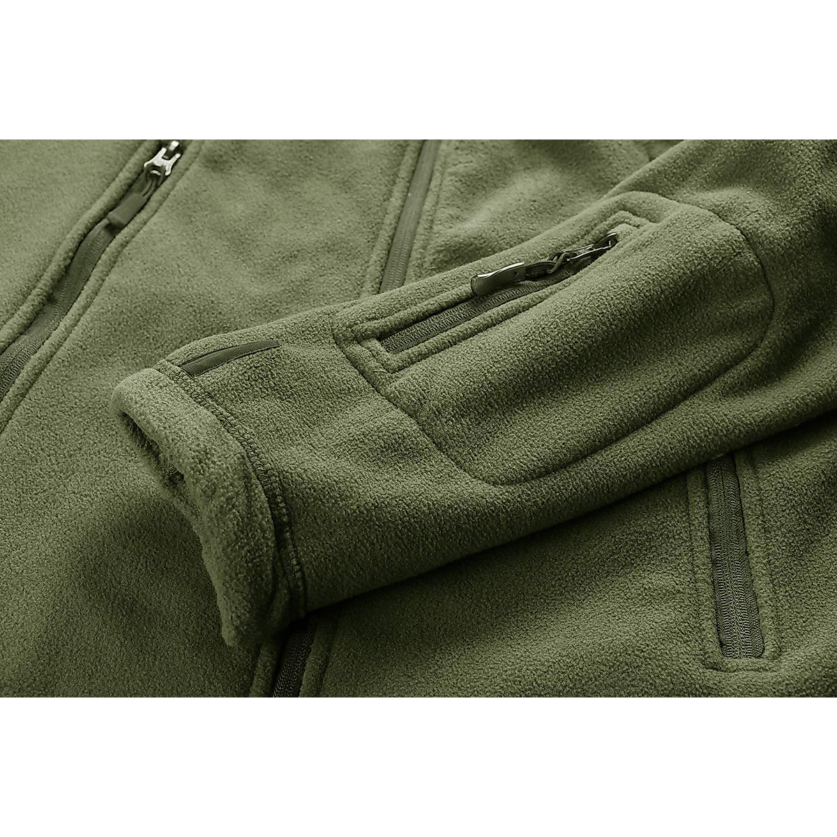 CRYSULLY Men's Tactical Front Zip Fleece Lining Hunting Mountaineering Jackets Windbreaker Coat Army Green