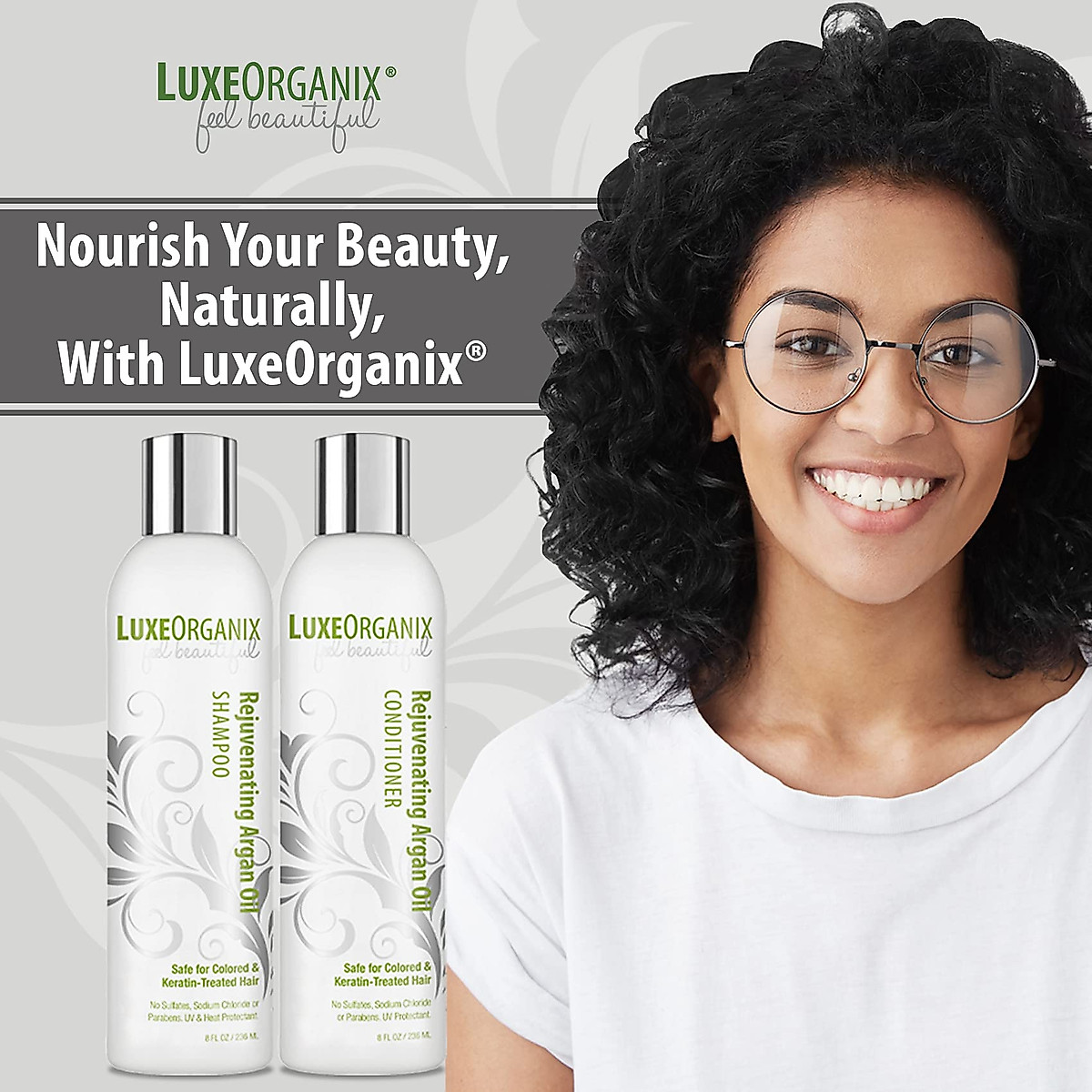 LuxeOrganix Sulfate Free Shampoo and Conditioner: Keratin Safe & Paraben Free - Moroccan Argan Oil Smooths & Moisturizes, Best for Dry, Damaged, Frizzy, & Curly Hair (8oz Set)