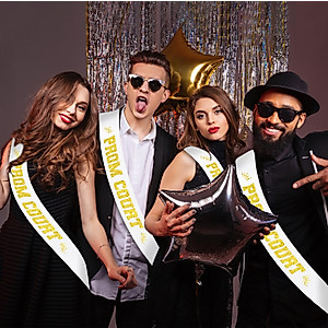 Generic 8 Pcs Prom Court Sashes with Gold Glitter, White Prom Court Sash for School Cosplay Pageants Prom Party Dance Graduation Party Favors, Graduation Party Sash, Shiny Prom Sash (White + Gold)