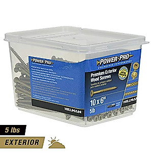 Power Pro 48618 Wood Screws, #10 x 6", Premium Outdoor Deck Screws, Rust Resistant, Epoxy Coated Bronze, 5lb Tub, 177 pcs