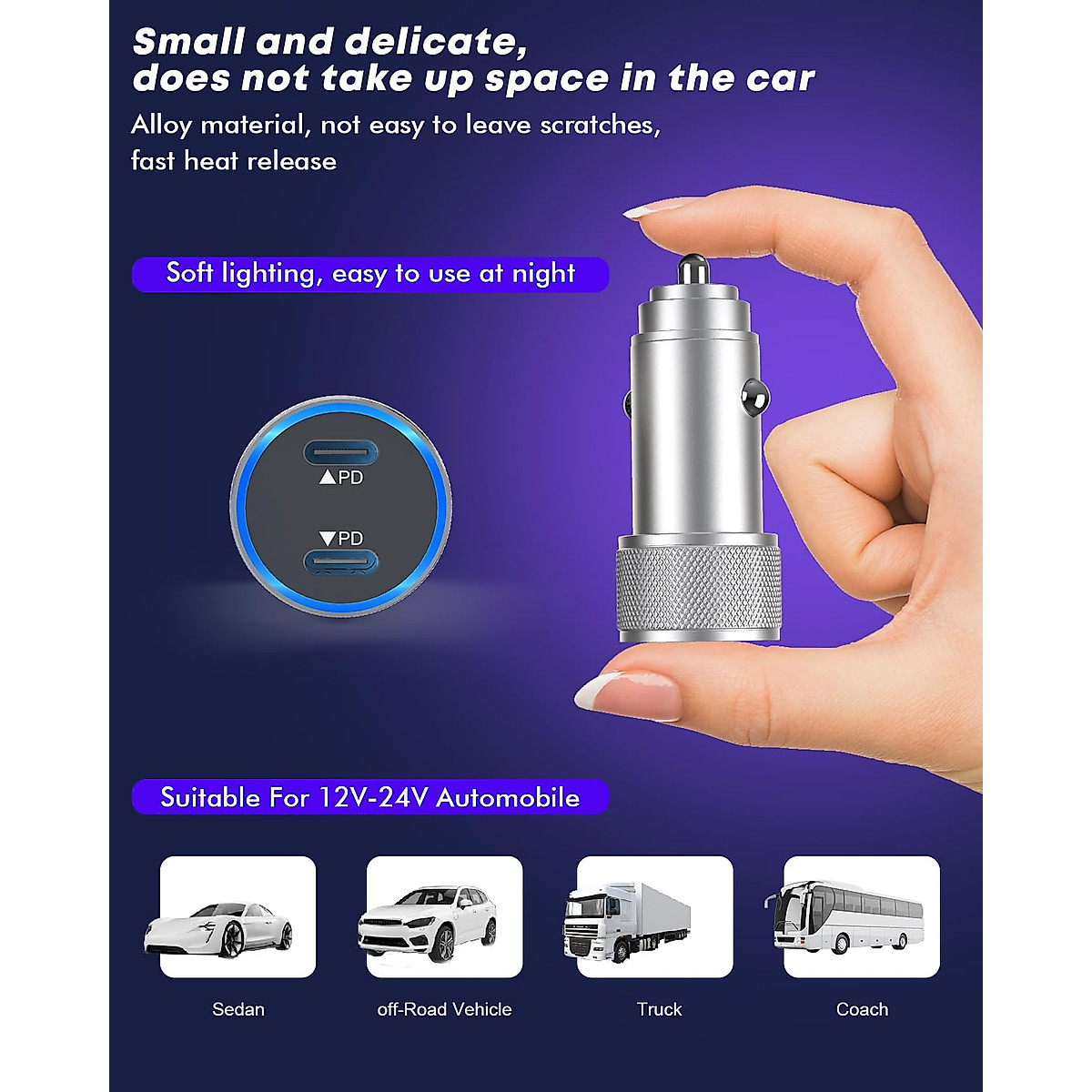 iPhone 15 Charger Car Adapter,2Pack Super Fast PD Dual Port Type C Car Charger Adapter Metal Mini Cigarette Lighter USB C iPhone 15 Charging Cable for iPhone 15/14/13/12/11/Samsung Galaxy S23/S22/iPad