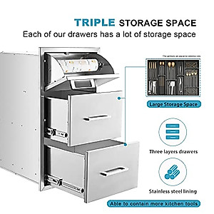ARTYUIO Outdoor Kitchen Drawers Stainless Steel 17W x 30H x 21D Inch BBQ Storage Cabinets Drawers with Handles, Flush Mount Double Drawers,1 Paper Towel Holder for Outdoor Kitchen