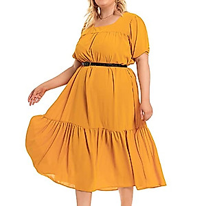 Casual Summer Dresses for Women, Vestidos para Mujer Casuales Y Elegantes Maxi Dresses Women 2023 Beach Dresses Casual Wrap Sundresses Dresses Maxi V Neck Ruffle Long Sleeve (3XL, Yellow)