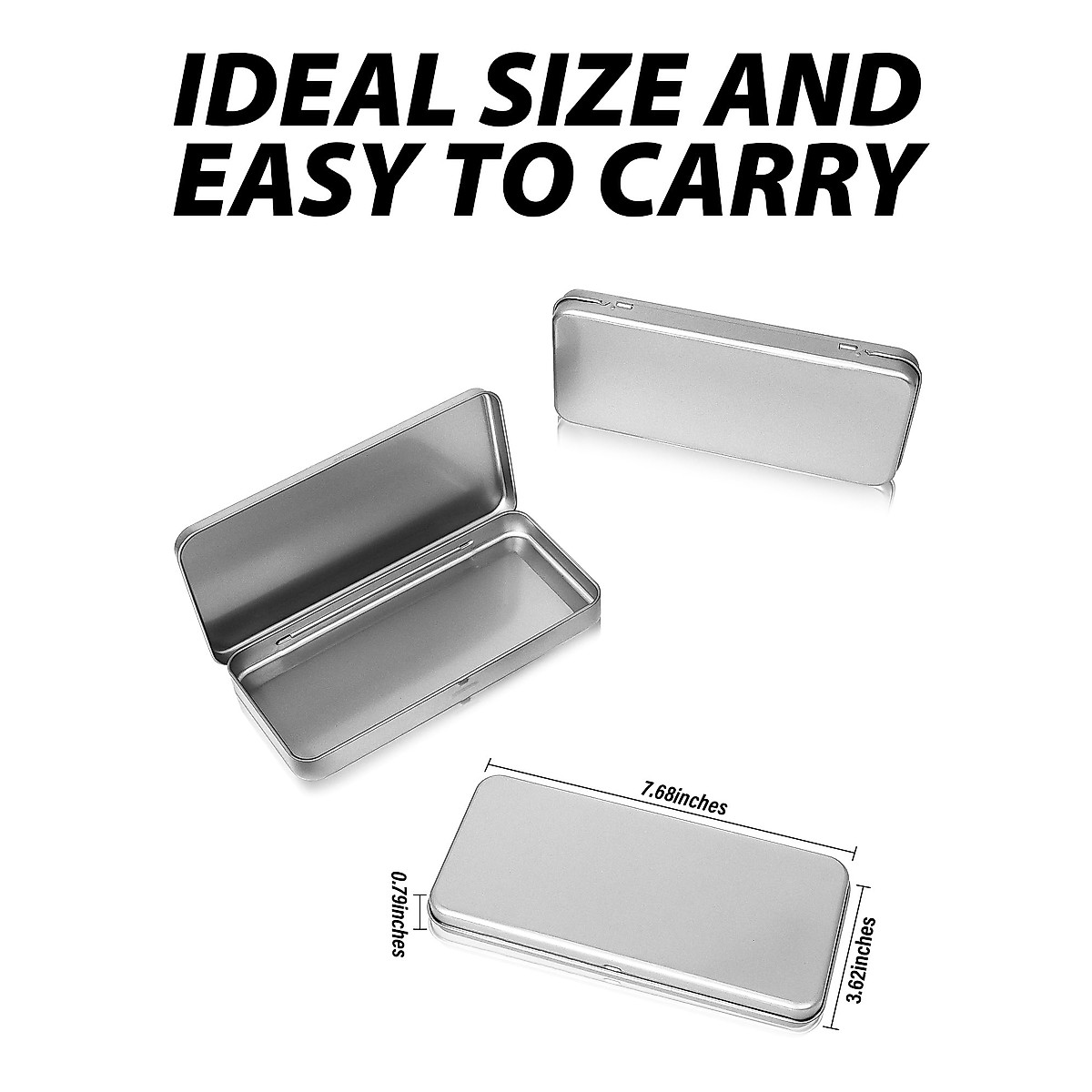 3 Pack Metal Tin Box with Lid, Metal Rectangular Tins With Hinged Lid, Portable Storage Box Containers, for Storage Drawing Pin Candies Jewelry Crafts (7.7 x 3.6 x 0.8 Inches)