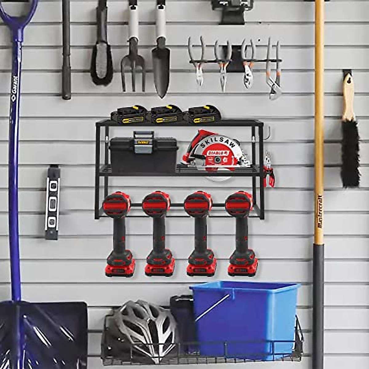 Dosker Tool Shelf & Organizer Wall Mounted Garage Storage Rack 3 Layers Heavy Duty Metal Drill Holder Utility Storage Rack Garage, Workshop and Warehouse for Dad Gifts 2PC