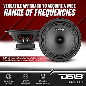 DS18 PRO-B8.4 Loudspeaker 8" Mid-Range Car Audio Speaker with Bullet 4-Ohms 140 Watts - Premium Quality Audio Speakers for Car or Truck Stereo Sound System (1 Speaker)