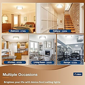 Amico Flush Mount Ceiling Light, 36W LED Ceiling Lights, 2700K/3000K/4000K/5000K/6500K 5CCT Selectable, 12 Inch Dimmable Ceiling Lights 2 Pack, Ceiling Lamp for Bedroom, Kitchen, Hallway