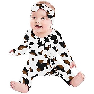 Newborn Baby Romper Clothes One Piece Toddler Unisex Creepers Romper ,Infant Tie Dye Print Zipper Front Kids Jumpsuit Rompers Clothes (Coffee Cow Print, 0～3Months)