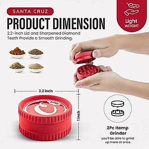 Santa Cruz Shredder x Cookies Hemp Grinder for Herbs Knurled Top for Stronger Grip Size Medium 2.2" (2, Red)