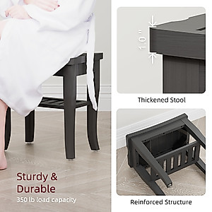 BEKVEM Bamboo Shower Bench, Spa Small Shower Stool for Inside Shower Waterproof, Bathroom Bench Seat with Storage Shelf for Adults Elderly Seniors, Wood Chair for Indoor or Outdoor Use, Black