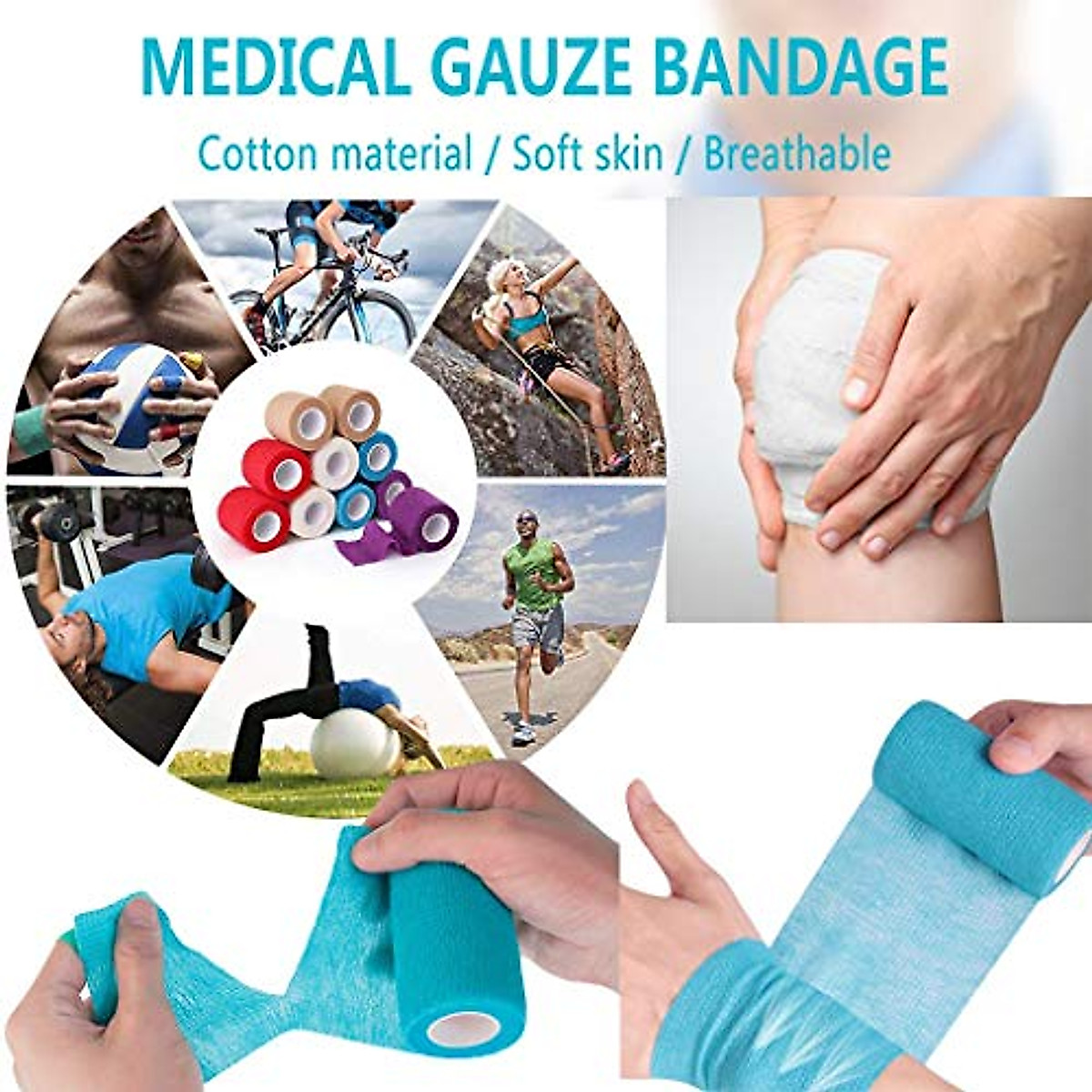 20 Pack Self Adhesive Bandage Breathable Cohesive Bandage Wrap Rolls Elastic Self-Adherent Tape for Stretch Athletic, Sports, Wrist, Ankle (Multicolor)