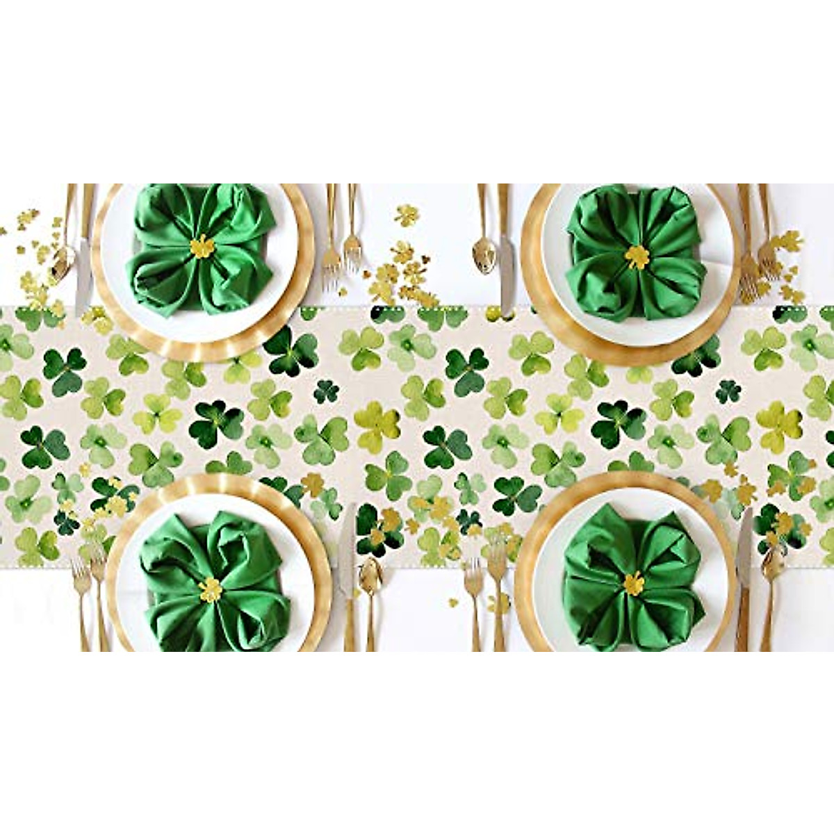 St. Patrick's Day Table Runner, Spring Green Shamrock Table Runners for Kitchen Dining Coffee or Indoor and Outdoor Home Parties Decor 13 x 72 Inches