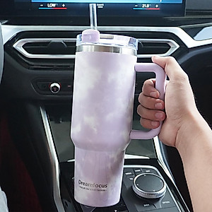Dreamfocus 40 oz Tie Dye Purple Tumbler with Handle Straw and Lid Insulated Stainless Steel Water Bottle Cup Travel Coffee Mug