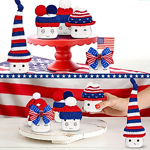 6 Pieces 4th of July Marshmallow Mug Hat Crochet Independence Day Mug Topper Hat Knitted Cup Head Mug Set Mini Marshmallow Mug Topper Decorative Mug Hat Cover for Coffee Mug Tiered Tray Decor