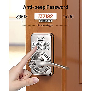 Keyless Entry Door Lock with Handle, Zowill Electronic Keypad Deadbolt Door Locks Handle Lever, Front Door Lock Set, Digital Door Lock, Auto-Locking, Anti-peep Code Door Handle Lock, Satin Nickel