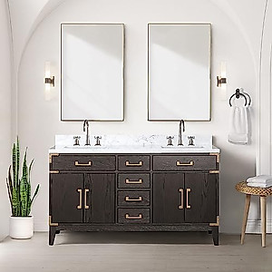 Bell+Modern Harbor 60 in W x 22 in D Brown Oak Double Bath Vanity and Carrara Marble Top