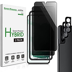 amFilm Privacy Screen Protector Samsung Galaxy S22 5g 6.1 inch with 2 Pack Camera Lens Protector, Anti Spy, Fingerprint ID Compatible, Easy to Installation, Hybird, 2+2 Pack