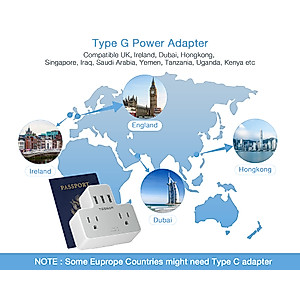 US to UK Plug Adapter, TESSAN Type G Power Converter with 2 Outlets 3 USB Charger, Ireland Travel Adaptor for USA to England Scotland Kenya Dubai London British Qatar Irish Hong Kong