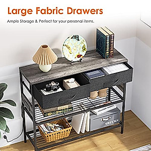 COTUBLR Console Table with Drawers and Outlets, Entryway Table with Storage Shelves, 39 inch Narrow Sofa Table for Living Room, Entry Table for Entryway, Hallway, Living Room Furniture, Grey Oak