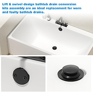 Black Bathtub Drain Kit- Tub Drain Conversion Kit- Black Bathtub Drain Overflow Kit-Brass Construction - Matte Black