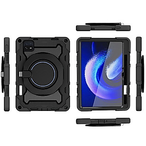 DWaybox Case for Xiaomi Pad 6 / Pad 6 Pro 11.0 inch, PC + Silicone 3-Layers Combo Armor Heavy Duty Shockproof Cover with 360° Rotating Ring Stand -Black