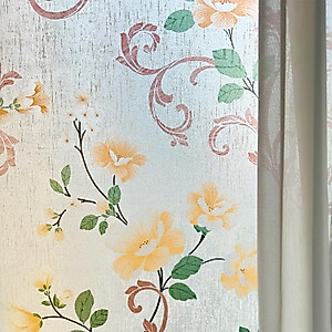 No Glue Window Films Elegant Flower,Static Cling Glass Door Film,Frosted Privacy Glass Clings Etched Glass,Anti-UV,Heat Control for Home and Office Decoration, 17.5In. by 78.7In.