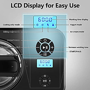 KUMIO 1.5 Quart Ice Cream Maker with Compressor, No Pre-Freezing, 4 Modes Ice Cream Maker Machine with LCD Display, Timer, Automatic Gelato & Yogurt Machine, Stainless Steel