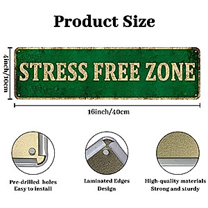 KIOZIY Tin Sign Stress Free Zone Rustic Lake Beach House Cottage Cabin Metal Signs 4" x 16"
