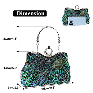 GUOZI Women's Vintage Beaded Sequin Peacock Clutch Purse Handmade Crossbody Evening Bag Handbag For Wedding Party Prom