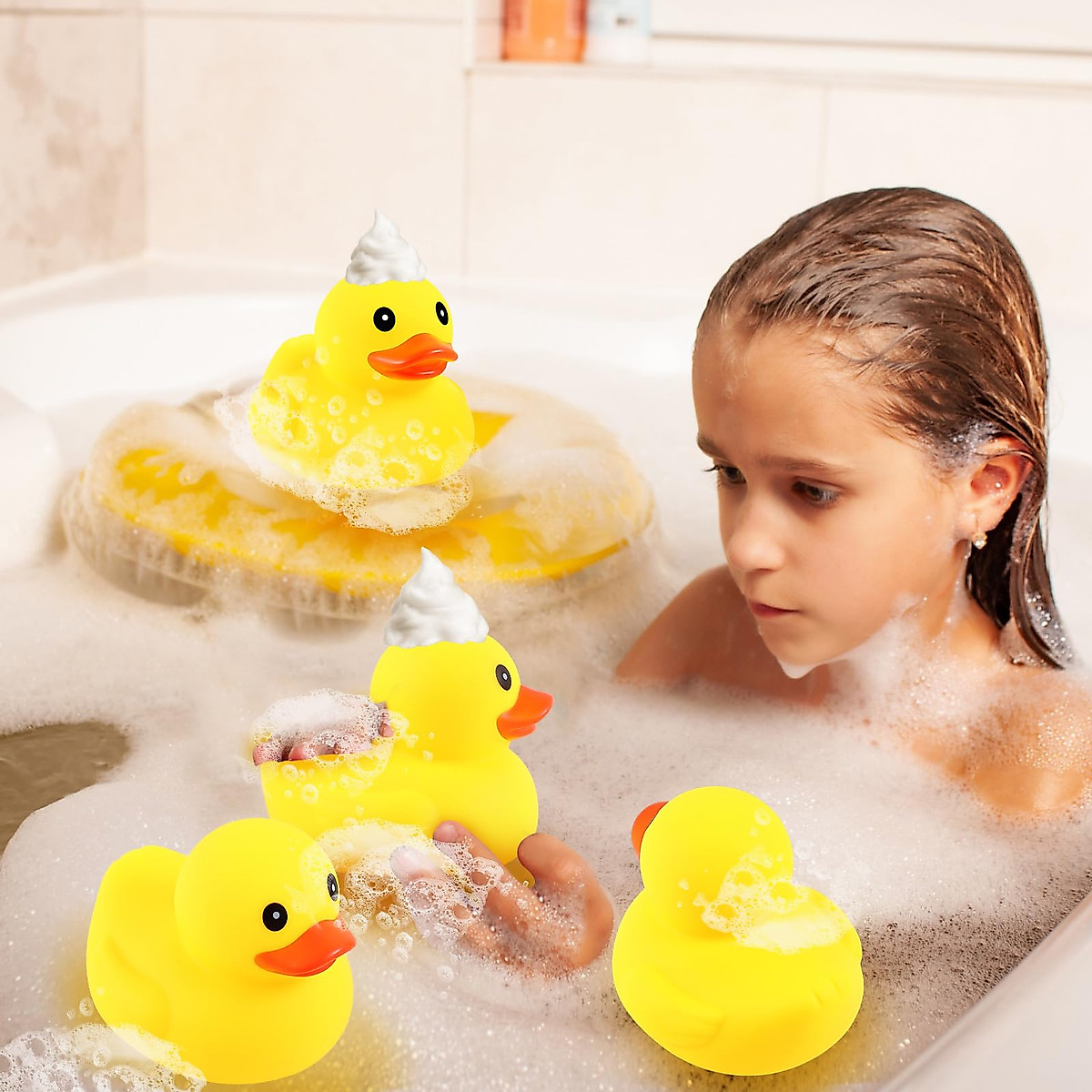 Deekin 40 Pcs 5 Inches Large Yellow Rubber Ducks Bulk Large Duck Bath Toy Squeak Rubber Duckie Bathtub Floating Bath Duck for Birthday Party Decoration Gift Swimming Pool