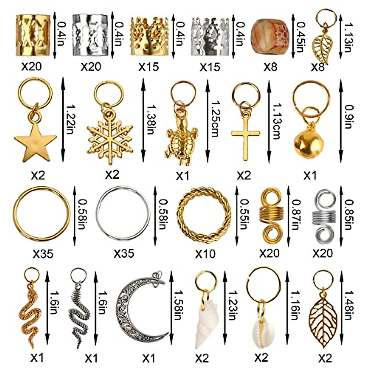 WNJ Hair Clip, 241pcs Dreadlock Jewelry for Women Braids, Hair Accessories with Metal Gold Rings, Cuffs, Clips for Hair Decorations
