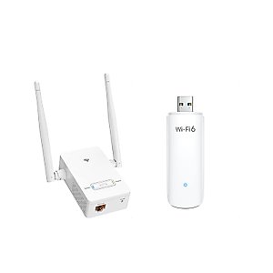 BrosTrend Universal WiFi to Ethernet Adapter, 300Mbps on 2.4GHz, WiFi to Wired Converter Wireless Bridge + BrosTrend WiFi 6 AX1800Mbps USB WiFi Adapter Dual Band WiFi Dongle