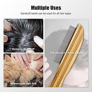 Dandruff Comb, Stainless Steel Fine Tooth Comb Wooden Handle Dandruff Remover Flea Lice Comb Multifunction Hair Grooming Brush for Kids Adults Pets Dog