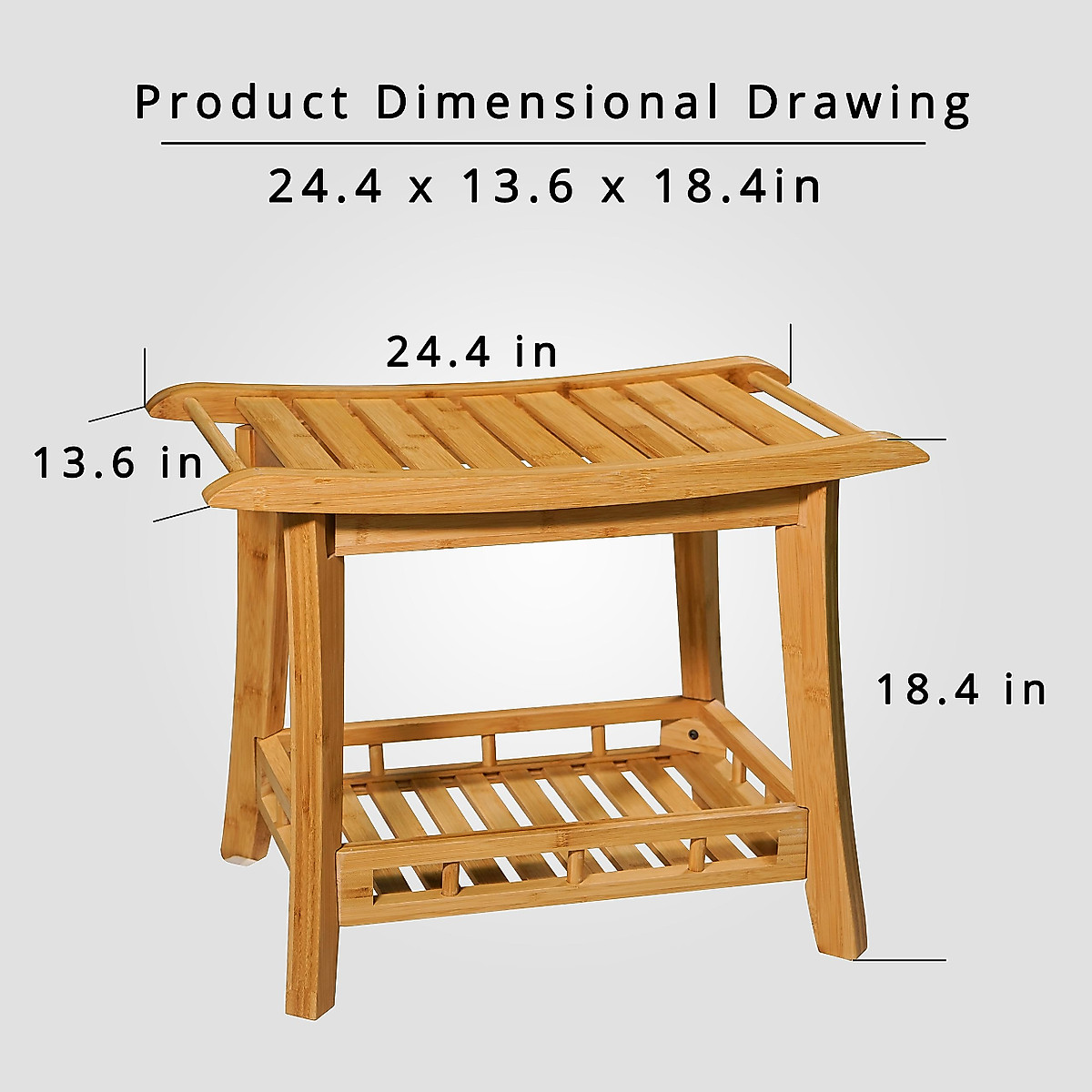 RANDEFURN Bamboo Shower Bench Waterproof, 2-Tier Spa Seat Bath Stool, Storage Shelf with Fence, for Shaving Legs or Shower Bath Chairs Spa Seats for Bathroom,(Natural)