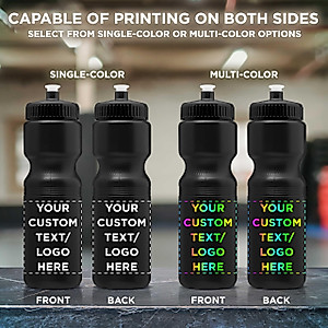 DISCOUNT PROMOS 28 oz. Custom Push Cap Plastic Water Bottles Set of 10, Personalized Bulk Pack - Perfect for Gym, Hiking, Camping, Outdoor Sports - Black