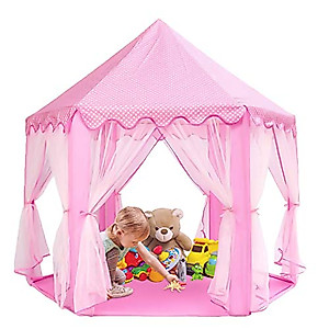 Sutekus Play Tent Girl's Dream Castle Princess Tent Children Pretend Play House for Indoor Outdoor Game (Pink)