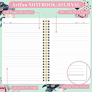 Spiral Notebook - 3 Pack A5 Lined Notebook, Spiral Journal for Women, 5.7" x 8.4", 160 Pages, College Ruled Writing Notebook with Back Pocket, 100gsm Paper, Elastic Closure for Office & School